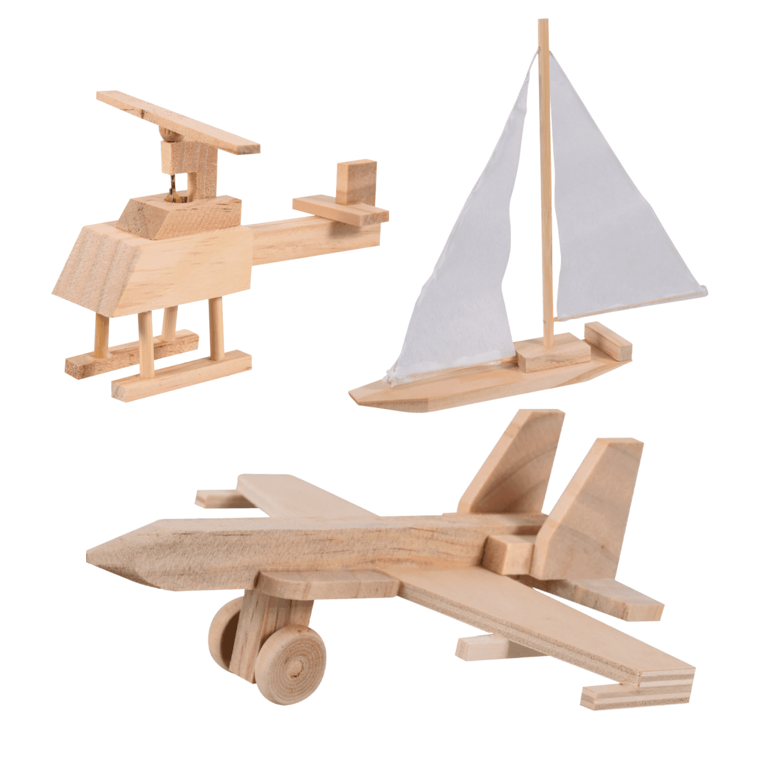NS DIY Build and Play Wooden Vehicle Model Kits: Pirate Ship, Fighter ...
