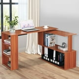 Hoffree 360° Rotating Computer Desk with Storage Large Office Desk with ...