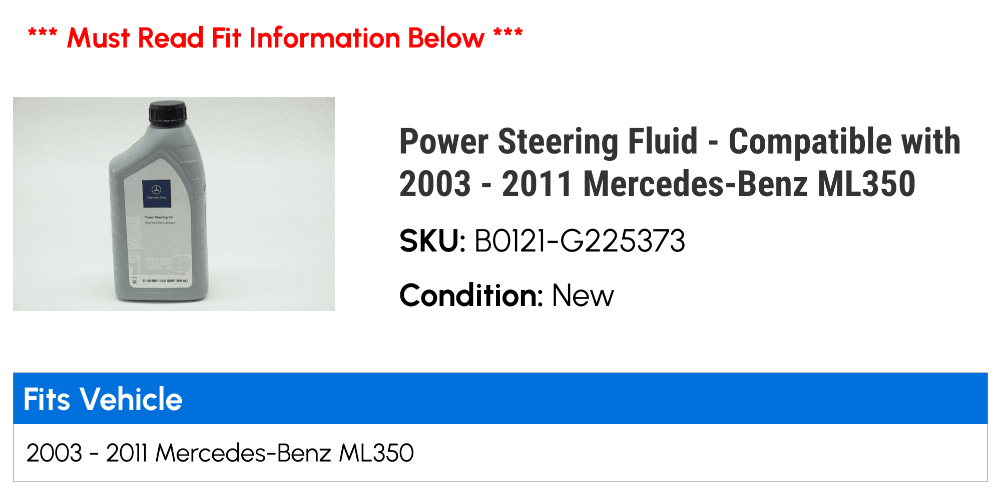Buy Power Steering Fluid - Compatible with 2003 - 2011 Mercedes-Benz ...