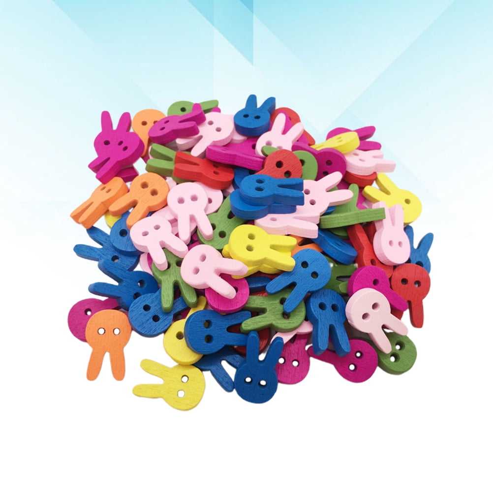 Knitting Materials Wood Buttons 10 Bunny Buttons Assorted Wooden Rabbit ...