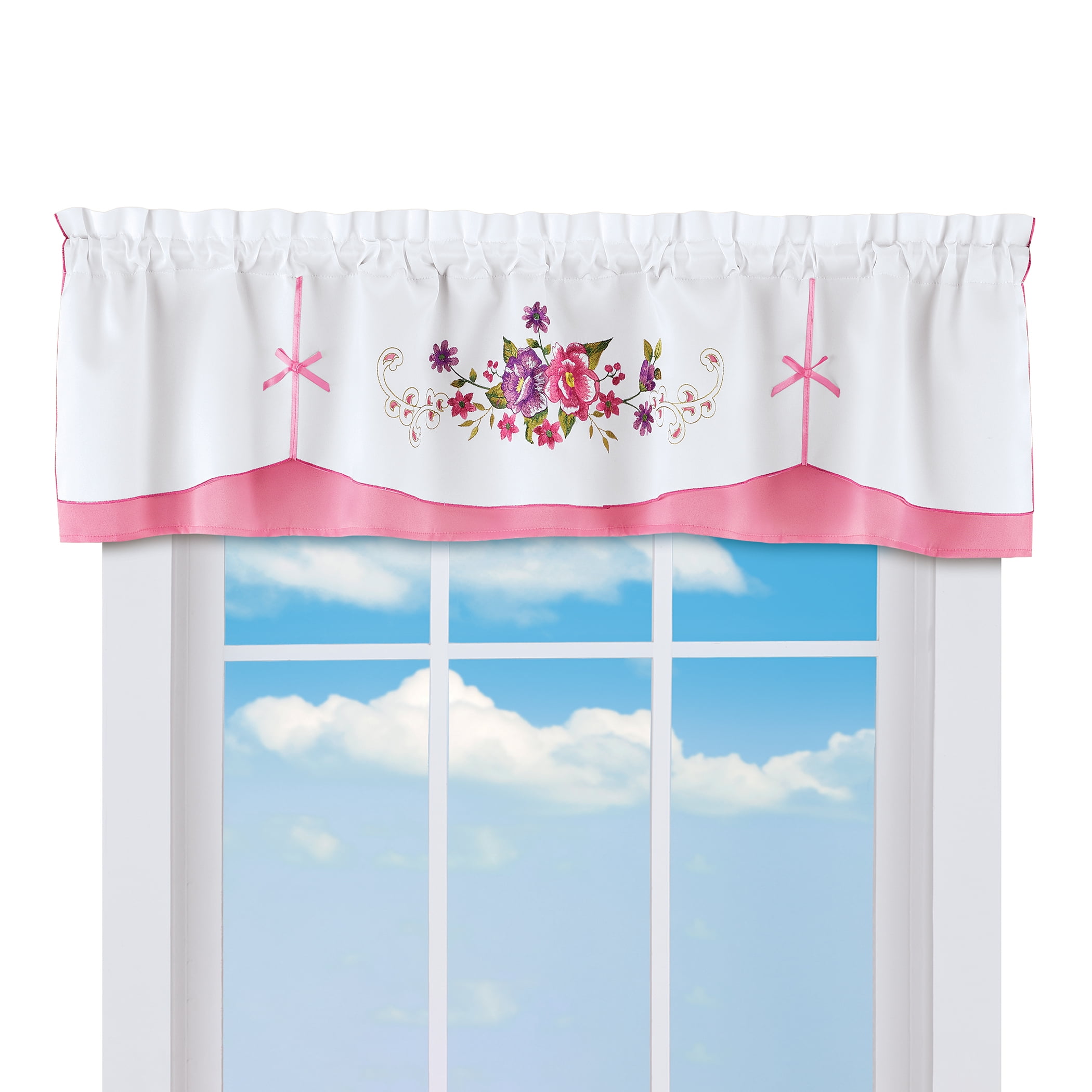 Collections Etc Beautiful Roses Rod Pocket Top Window Curtains ...