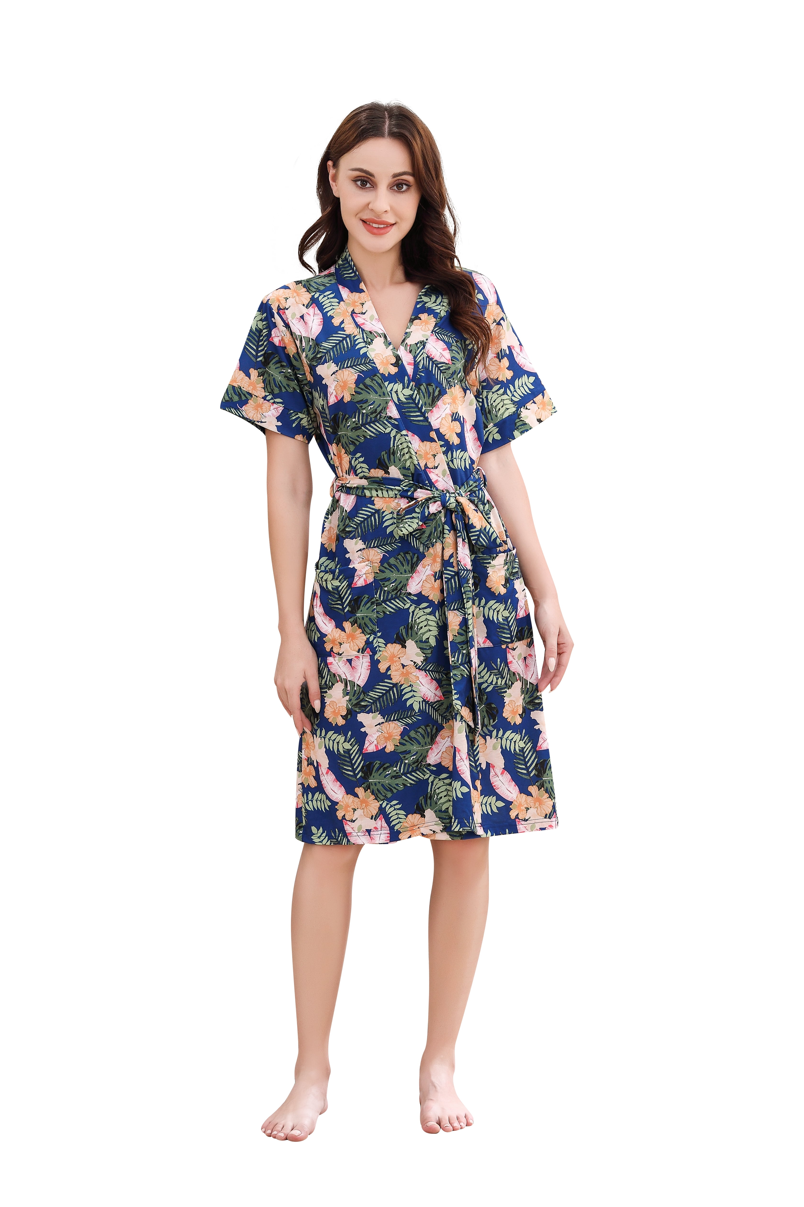 Richie House Women Kimono Robes Short Knit Bathrobe Vneck Casual Lounge ...