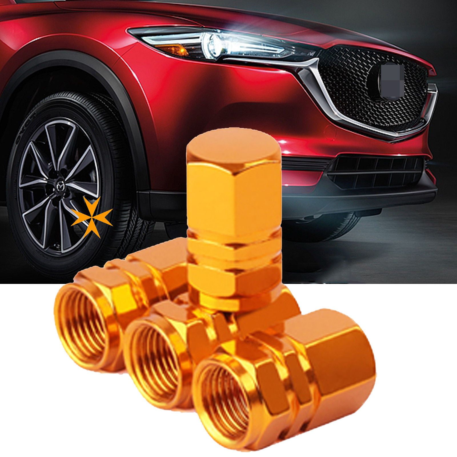4x Gold Aluminum Hexagon Shape Wheel Tire Valve Rims Air Caps Cover ...