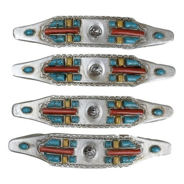 Free Shipping! Set Of 4 Rustic Western Silver Turquoise Boho Drawer ...
