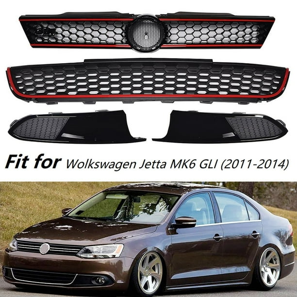 Fit for 11-14 Jetta MK6 GLI Front Upper & Lower Grilles Red Trim Grills ...