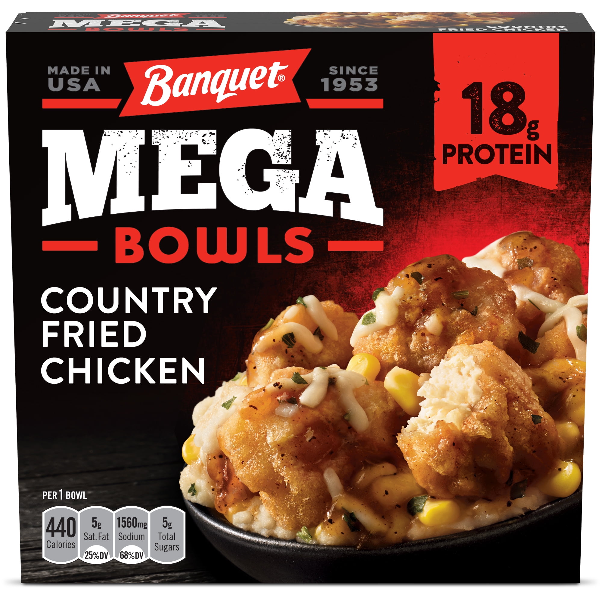 Banquet Mega Bowls Country Fried Chicken TV Dinner Meal, 14 oz (Frozen ...