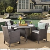 Clarance Outdoor 5 Piece Wicker Round Dining Set with Cushions ...