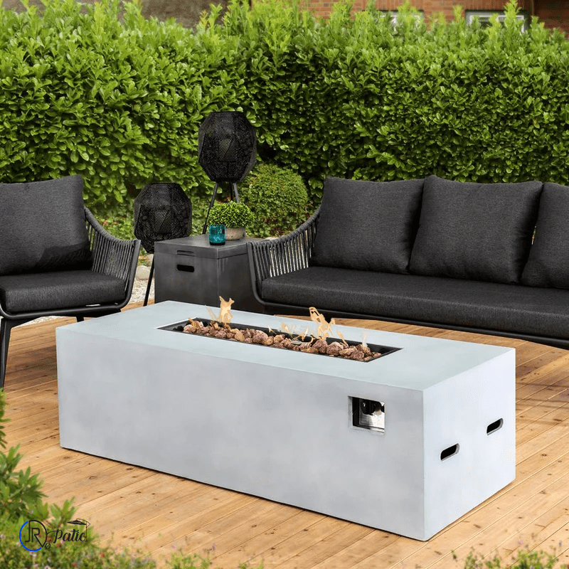 Jr's Patio Propane Outdoor Patio Furniture Concrete Rectangle Fire Pit ...