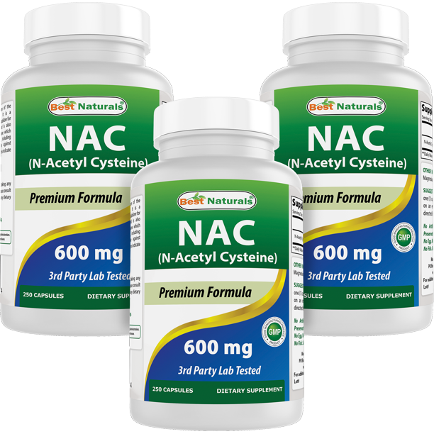 3 Pack Best Naturals NAC (N-Acetyl L-Cysteine) 600 mg 250 Capsules - Walmart.com