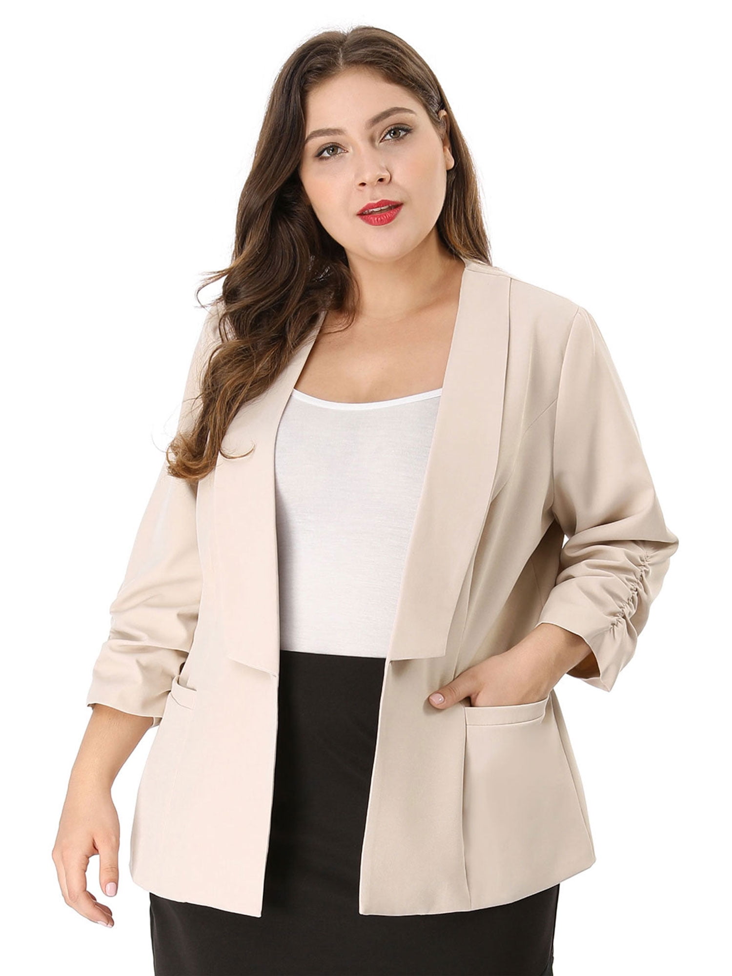 Agnes Orinda Womens Plus Size Solid 3 4 Sleeves Shawl Collar Blazer