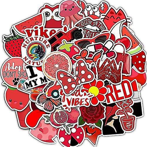 50 Pcs Stickers Red Color Topic Stickers Decals Waterproof Red Graffiti ...