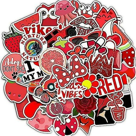 50 Pcs Stickers Red Color Topic Stickers Decals Waterproof Red Graffiti ...