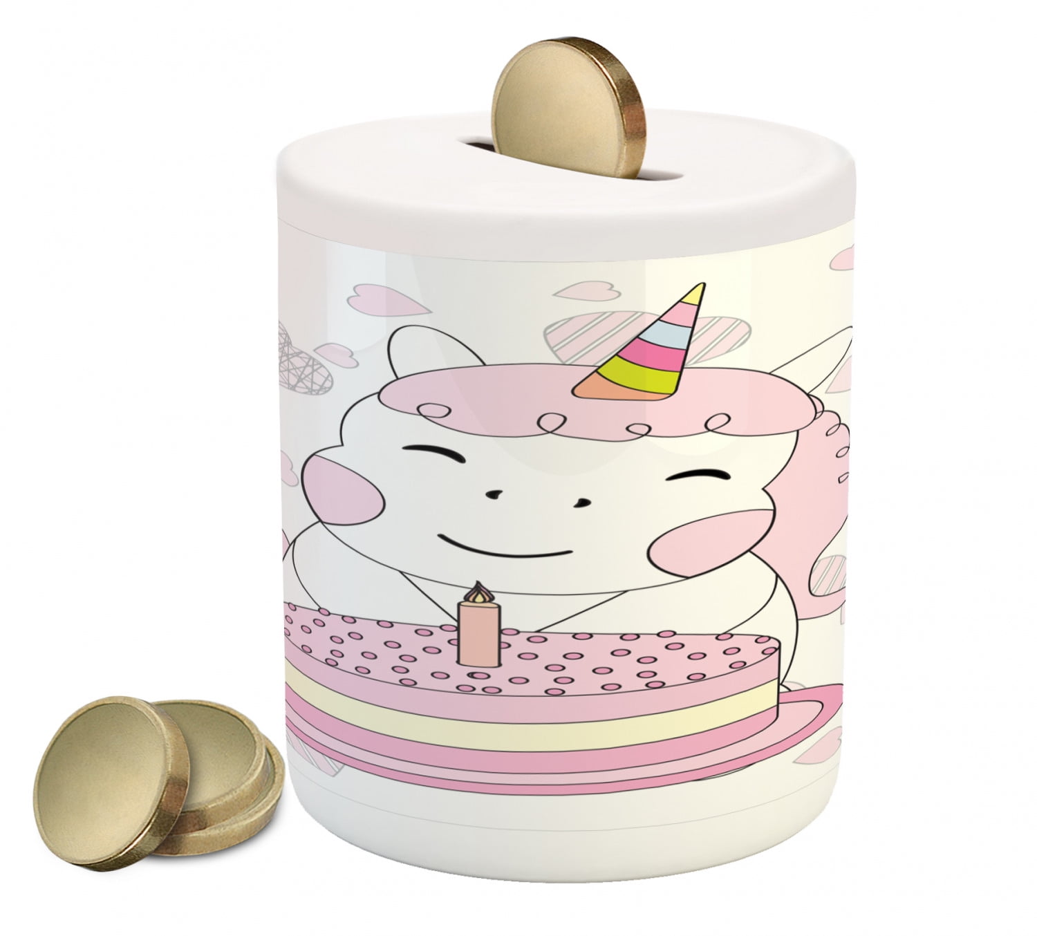 Unicorn Party Piggy Bank, Happy Birthday Themed Horse with Horn Blowing ...