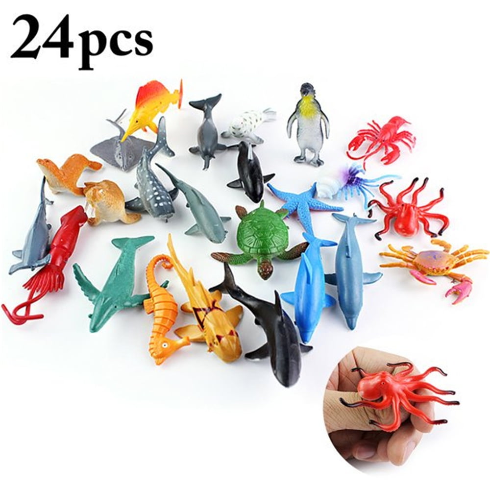 24PCS Mini Sea Animal Figures, Realistic Ocean Animals Figurines Cake ...