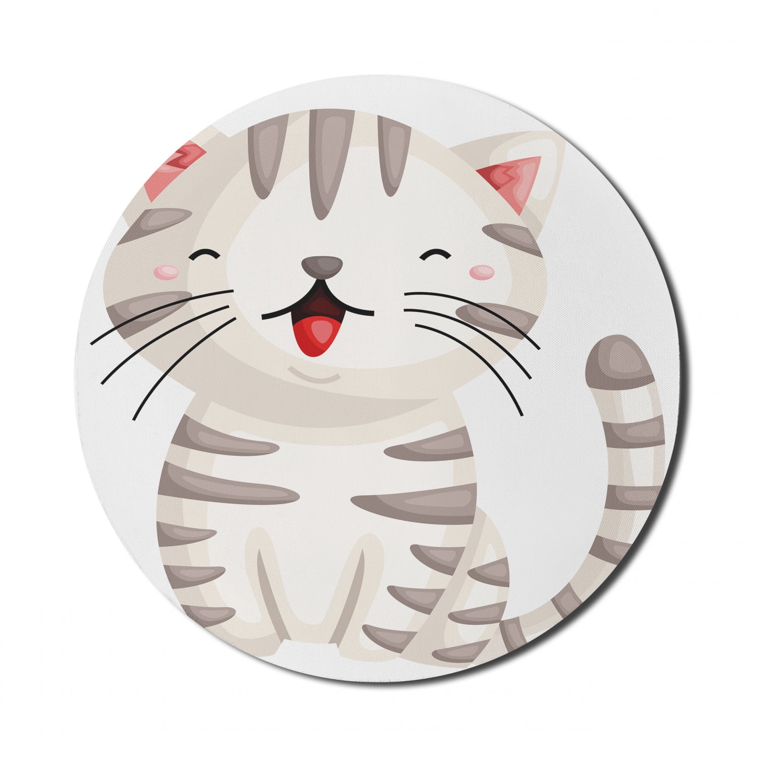 Cat Mouse Pad for Computers, Cartoon of a Happy Kitten with Stripes and ...