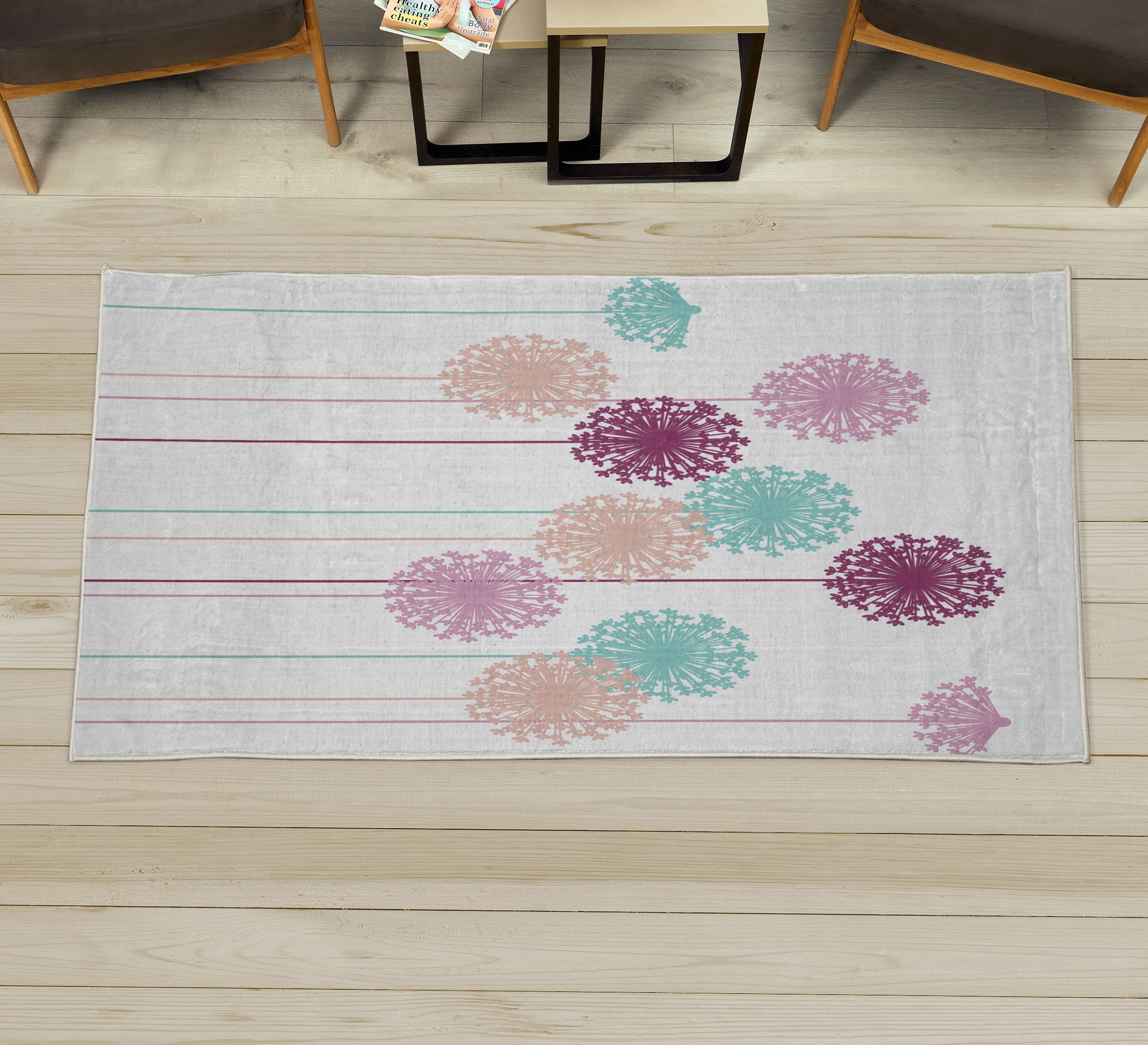 Dandelion Decorative Rug, Abstract Wildflower Silhouettes Botanical ...