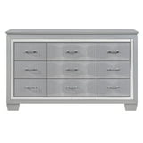 Modern Silver Finish LED Bedroom 5pc Set King Bed Two Nightstands ...