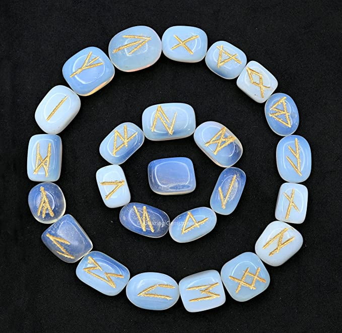 Opalite Crystal Runes Stone Set Elder Futhark - Walmart.com