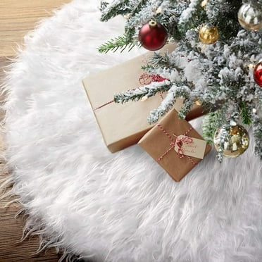 36 Inch Faux Fur Christmas Tree Skirt White Plush Skirt for Merry ...