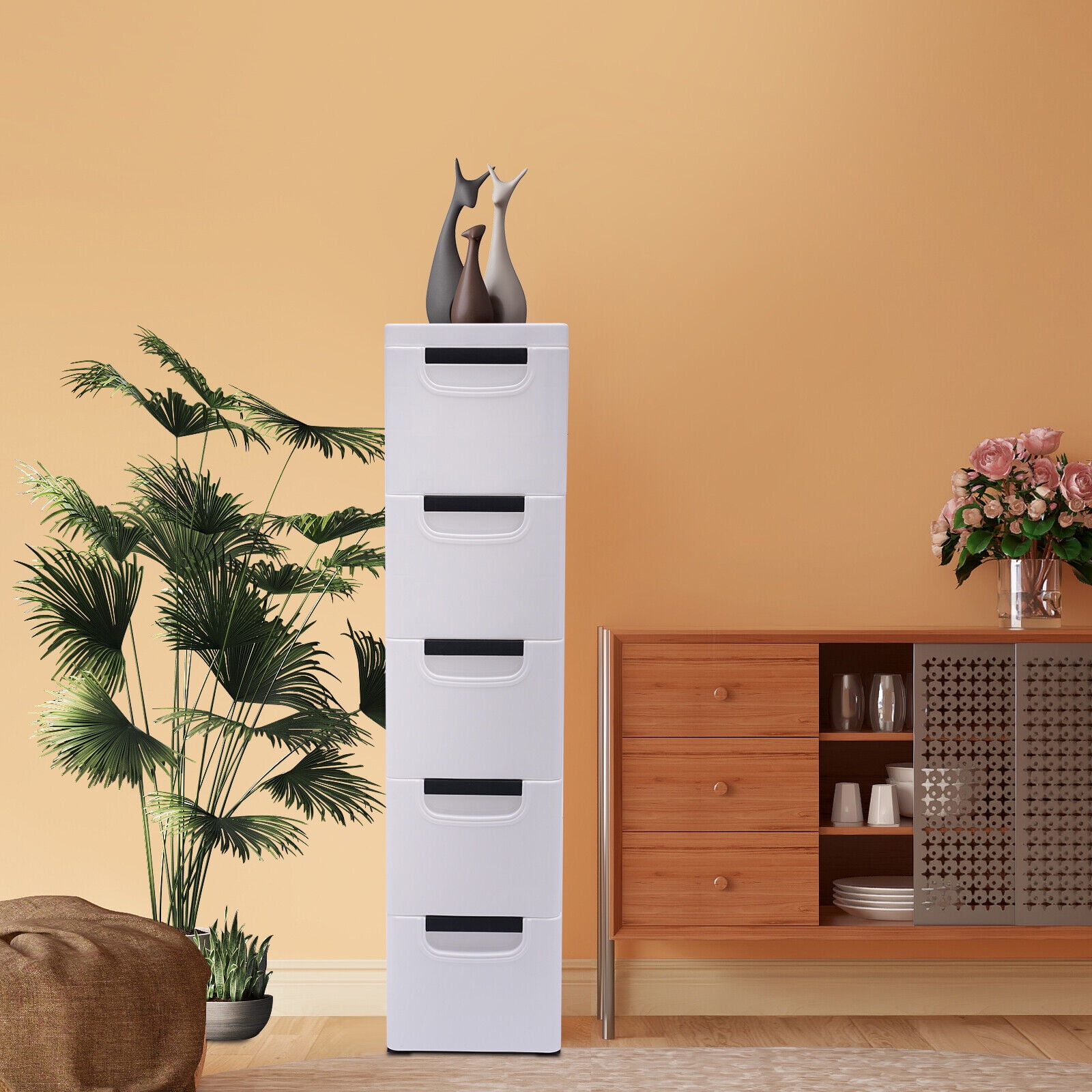 Vertical Tall Dresser Storage Tower with 5 Drawers Fabric Organizer ...