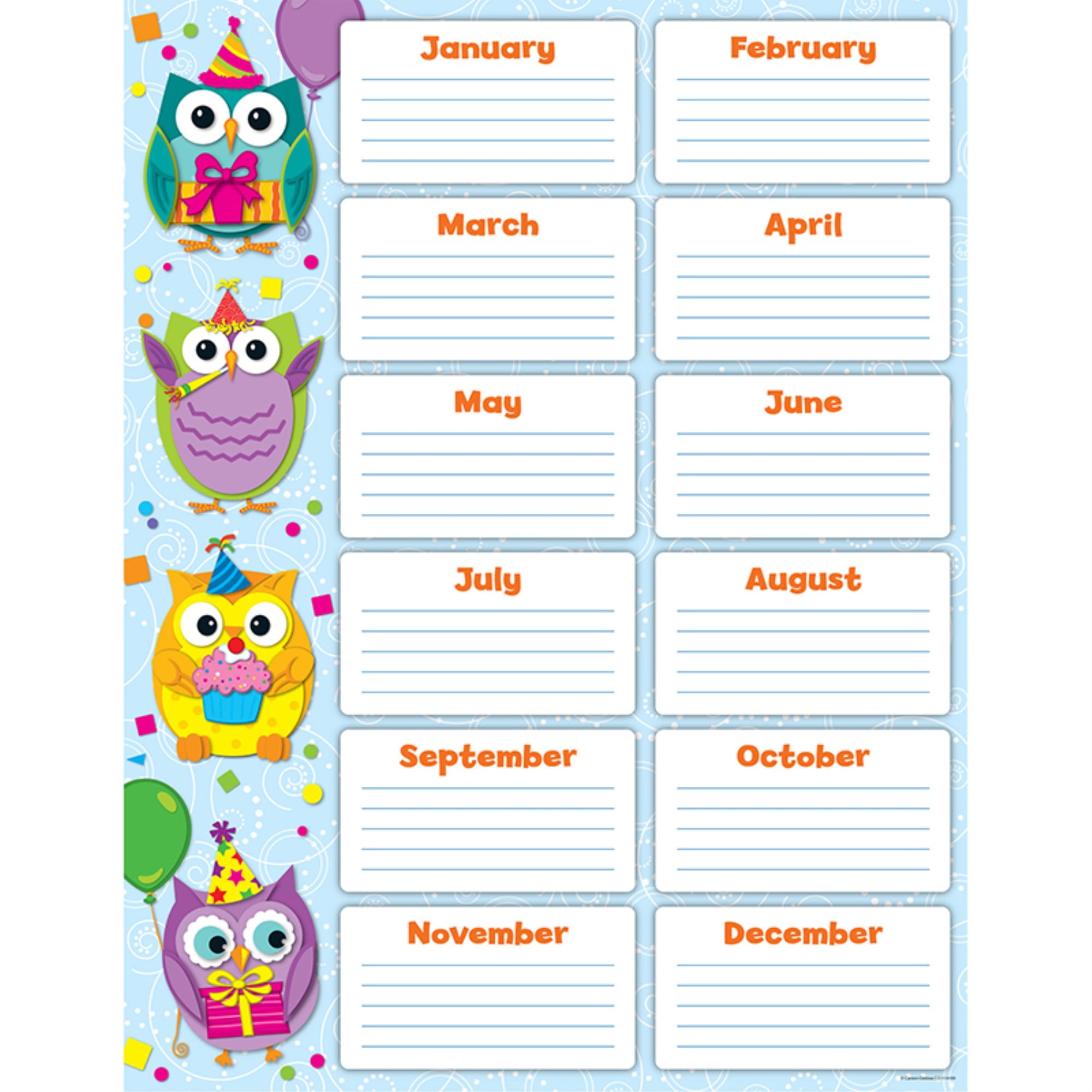 Colorful Owls Birthday Chart - Walmart.com