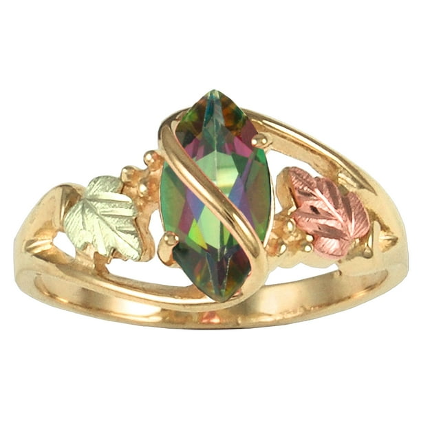 Black Hills Gold - 10 X 5 mm Mystic Fire Topaz Ring in 10k Gold ...