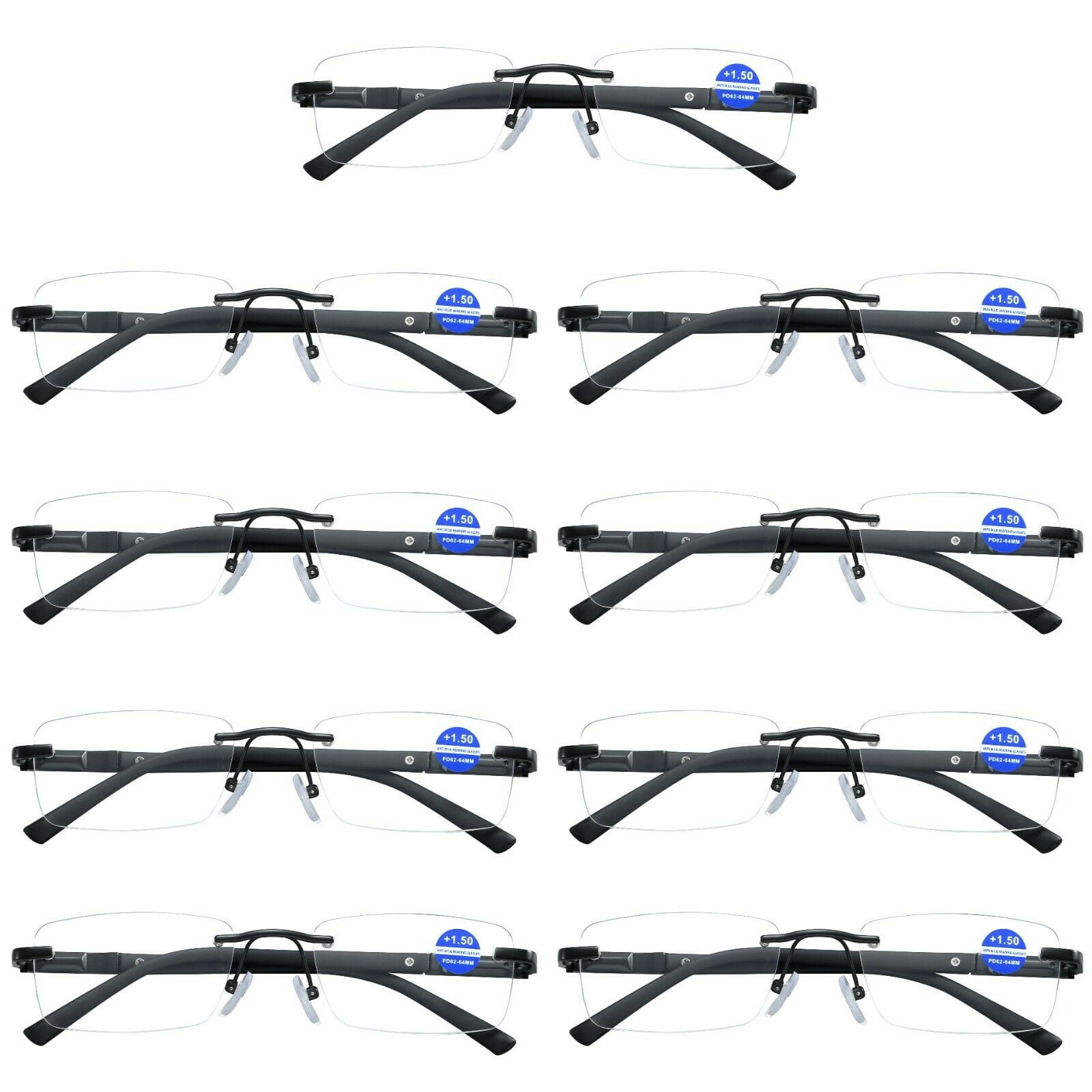 9 Pairs Mens Rectangular Rimless Blue Light Blocking Reading Glasses ...