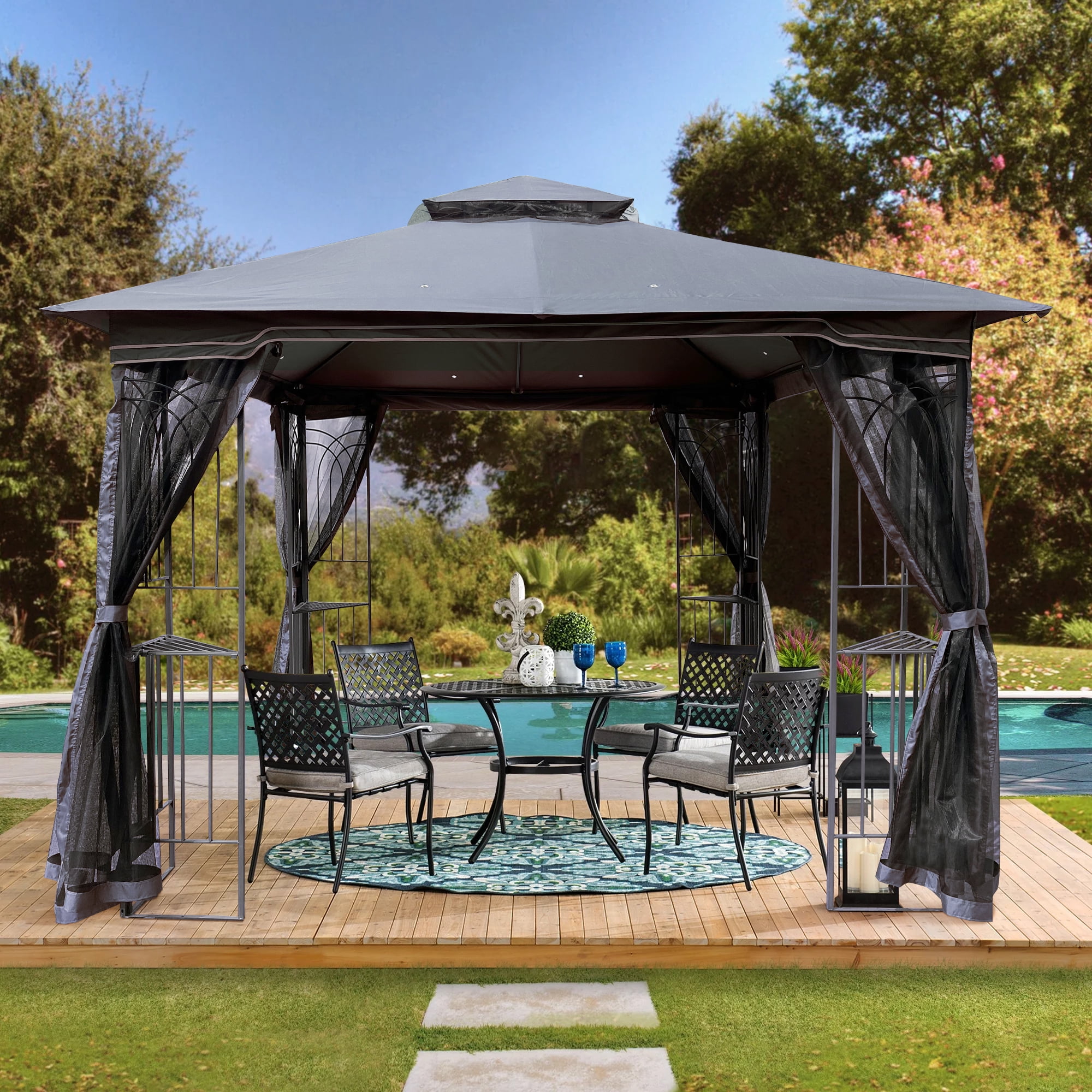10' x 10' Outdoor Canopy Gazebo With Ventilated Double Roof And ...