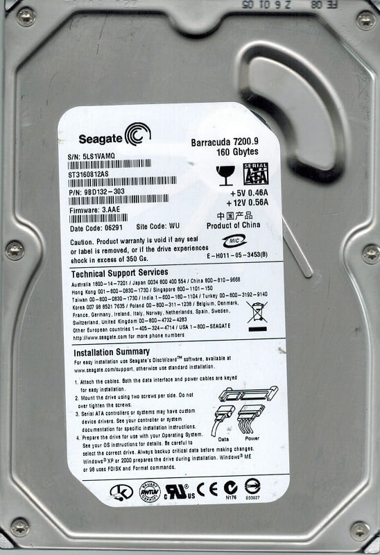 Seagate ST3160812AS P/N: 9BD132-303 F/W: 3.AAE 160GB WU - Walmart.com