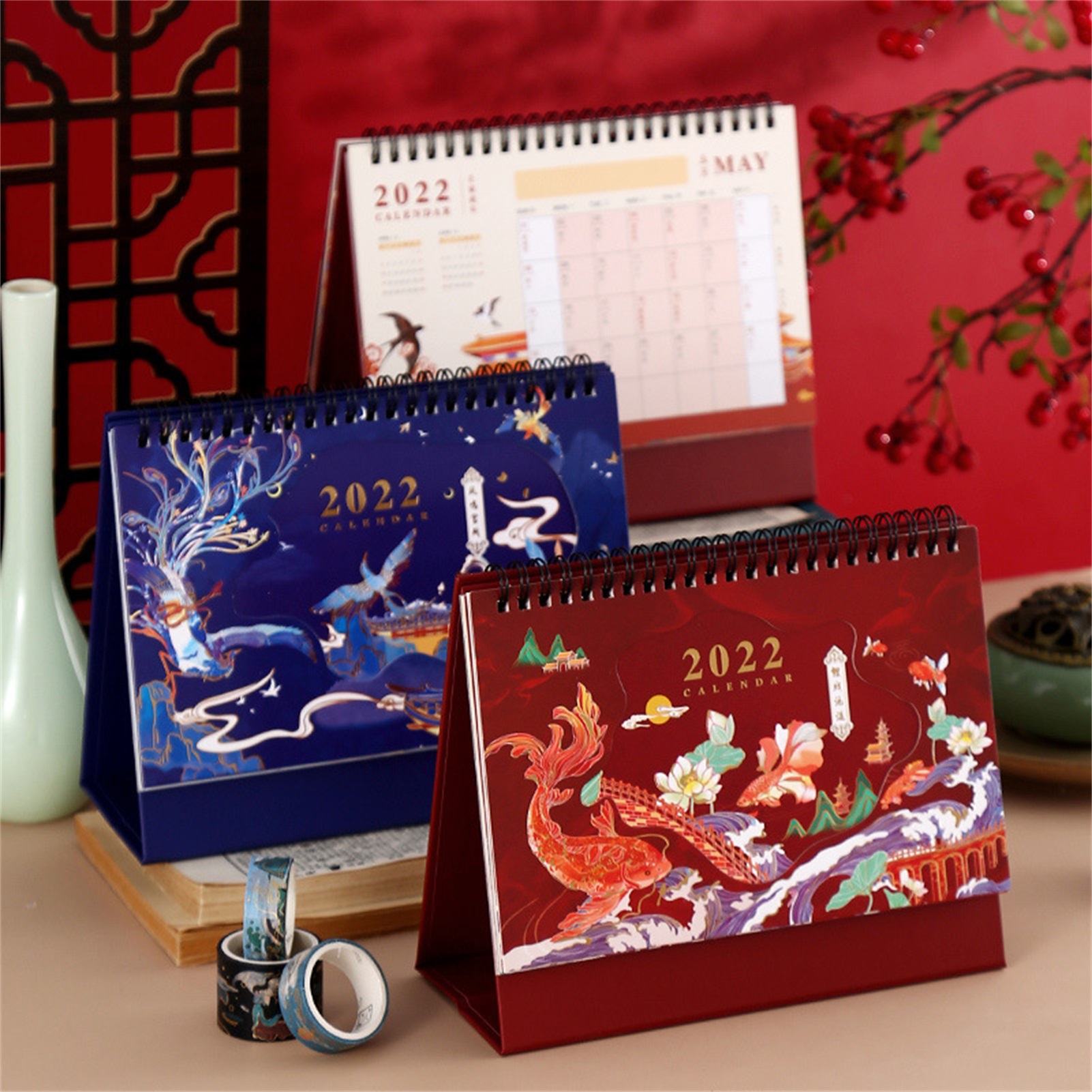 Opolski Chinese Style Calendar Thicken Paper 360 Degree Pages Turning ...