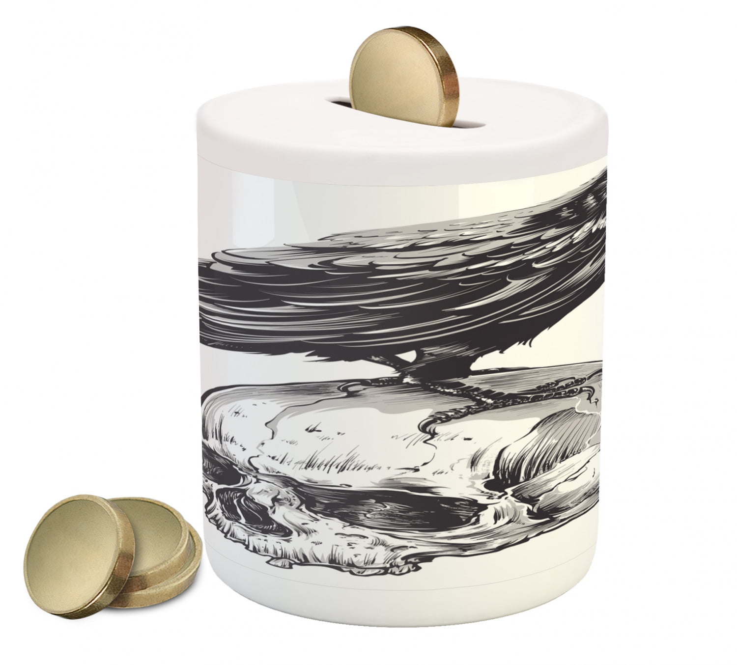 Scary Piggy Bank, Scary Movies Theme Crow Bird Sitting on a Human Old ...