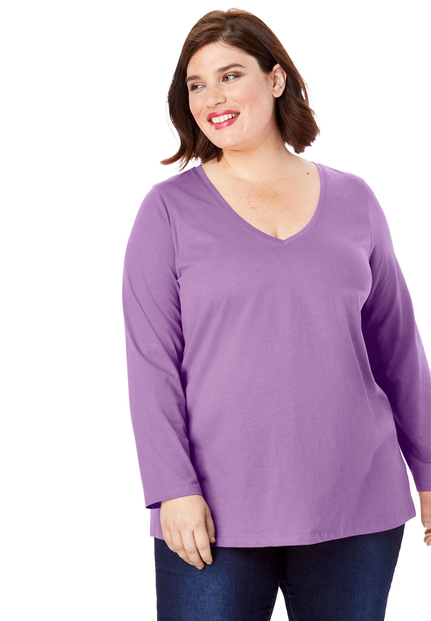 Roamans Womens Plus Size Long Sleeve V Neck Ultimate Tee