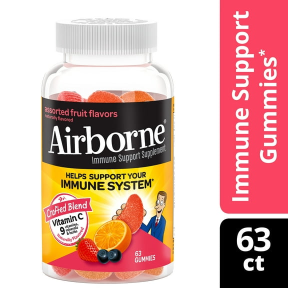 Airborne Assorted Fruit Flavored Gummies, 63 count - 750mg of Vitamin C ...