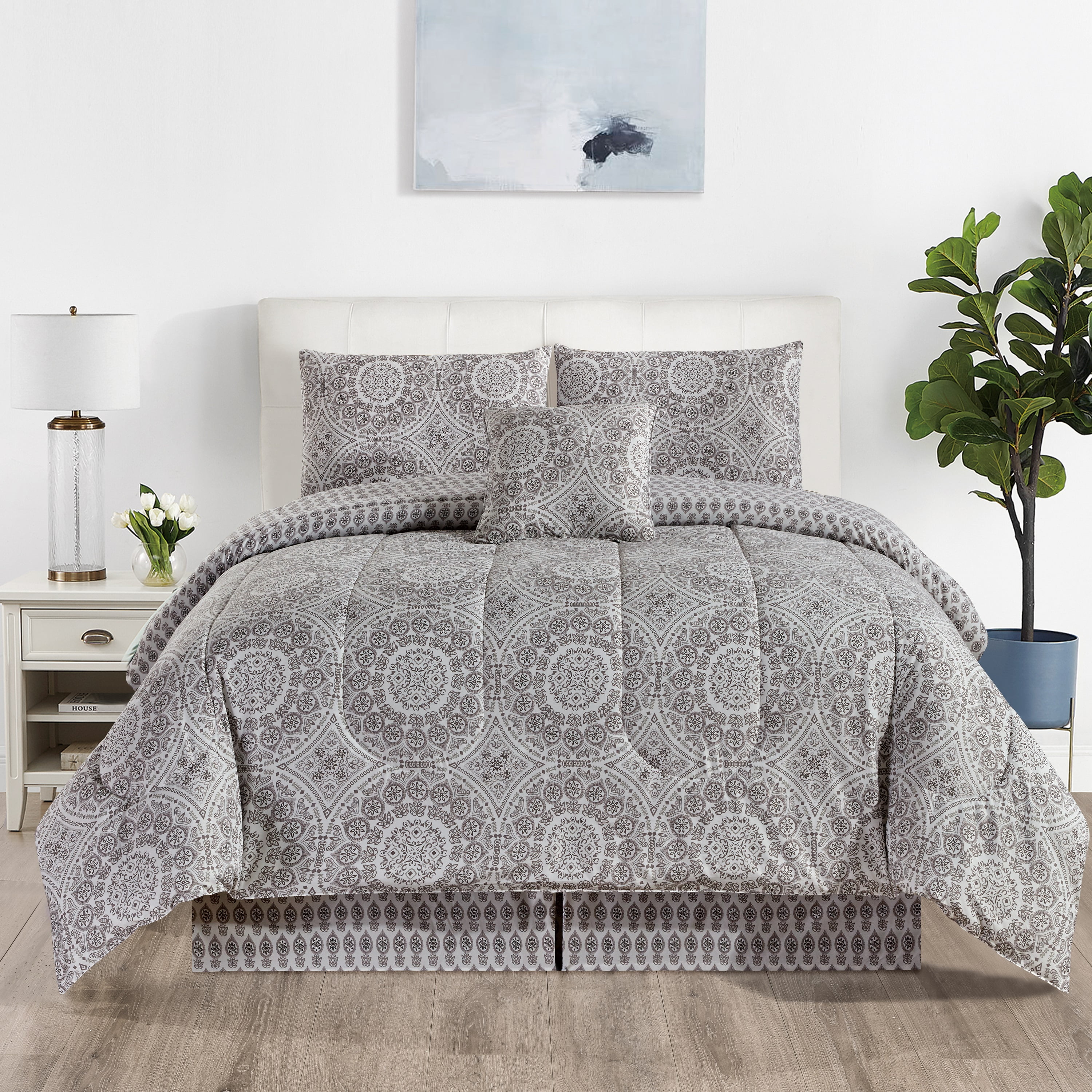 Reversible Queen Bed Comforter Sets 5 Pc Microfiber Down Alternative ...