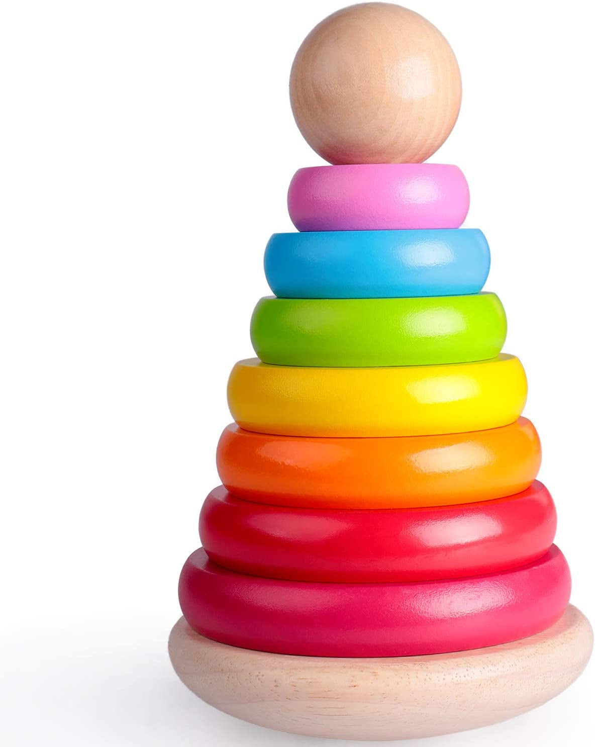 Stacking Tower Wood, Ring Pyramid Colorful with 7-Part Wooden Button ...