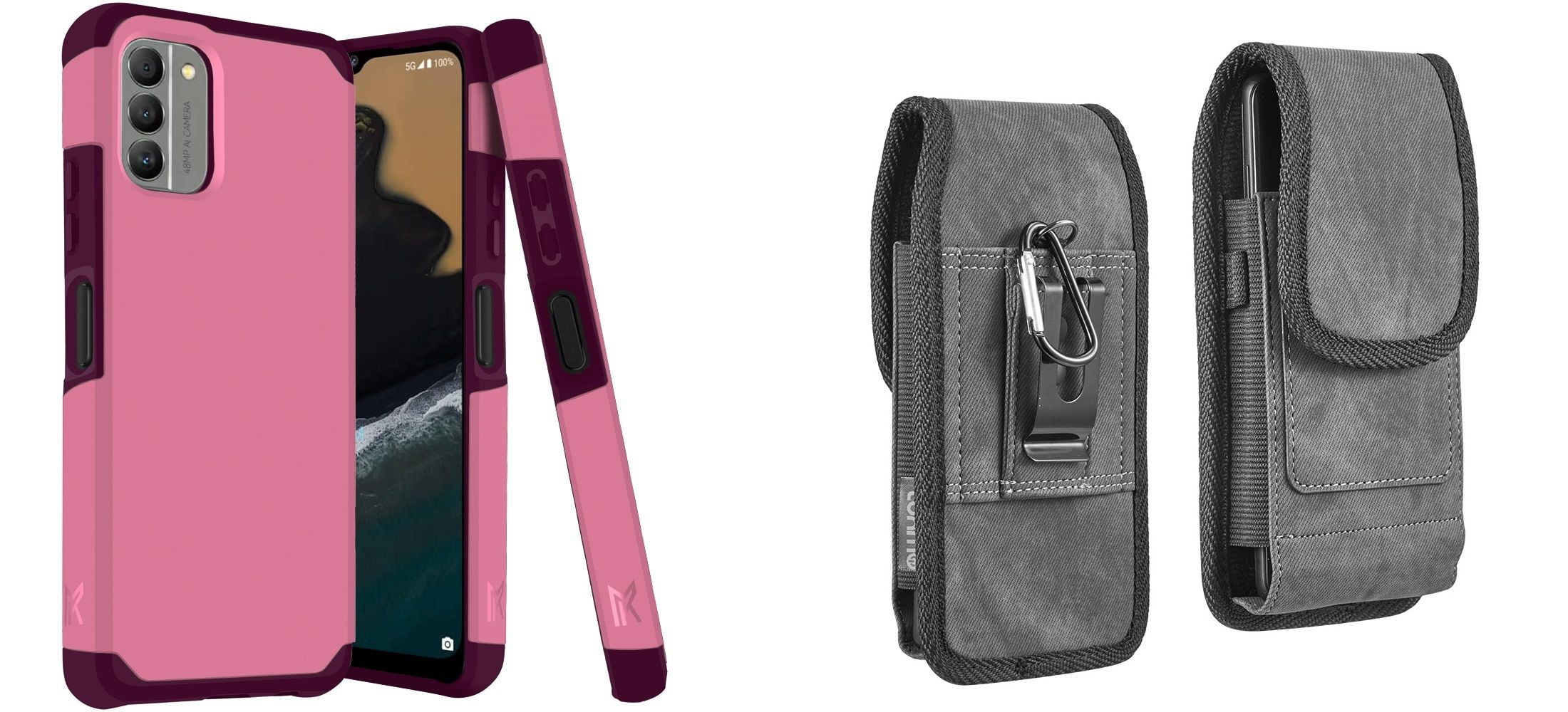 MK Armor Case for Nokia G400 5G and Vertical Rugged Belt Holster - Pink ...