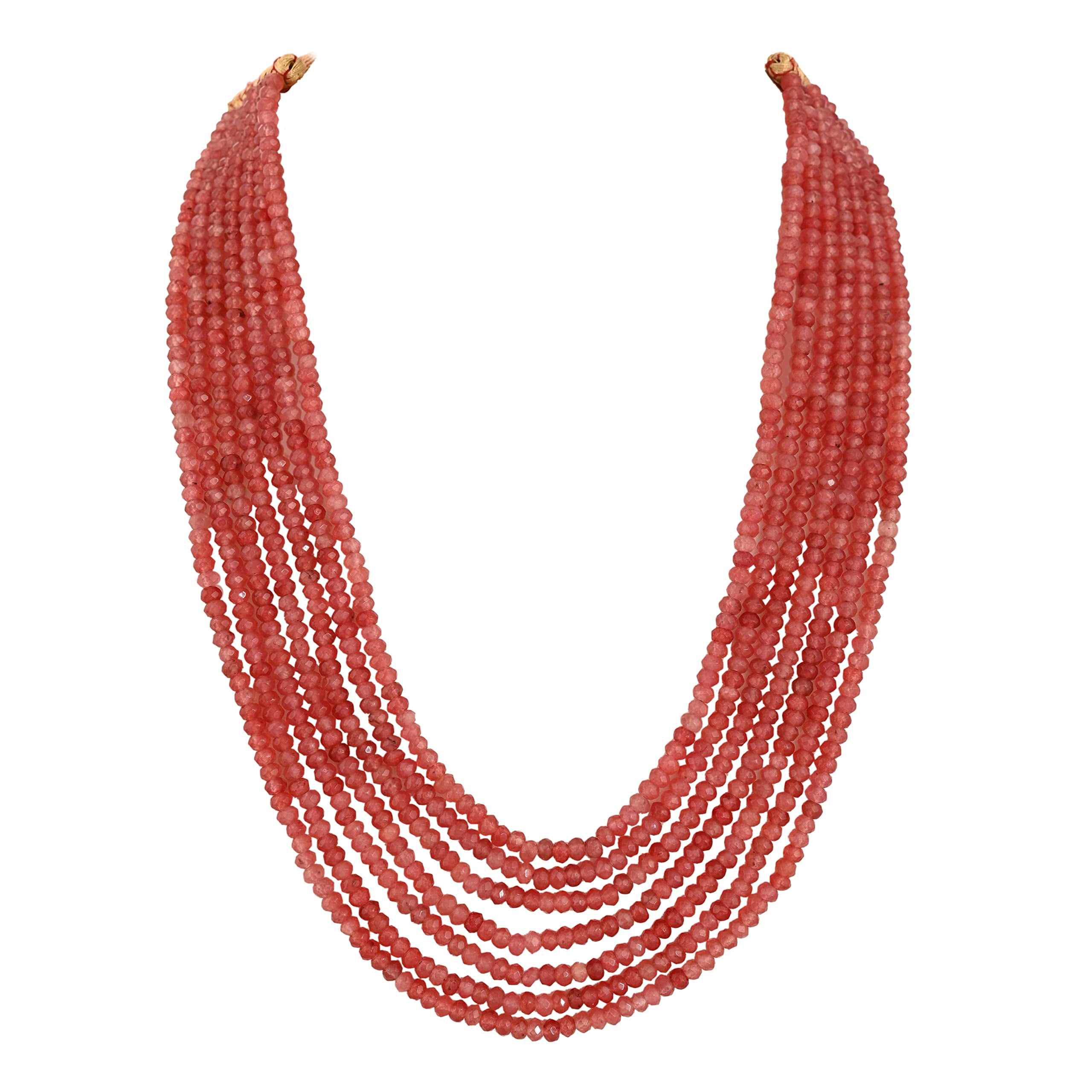 Ratnavali Jewels Pink color 7 Line Quartz Beads Strand Jewelry Necklace ...