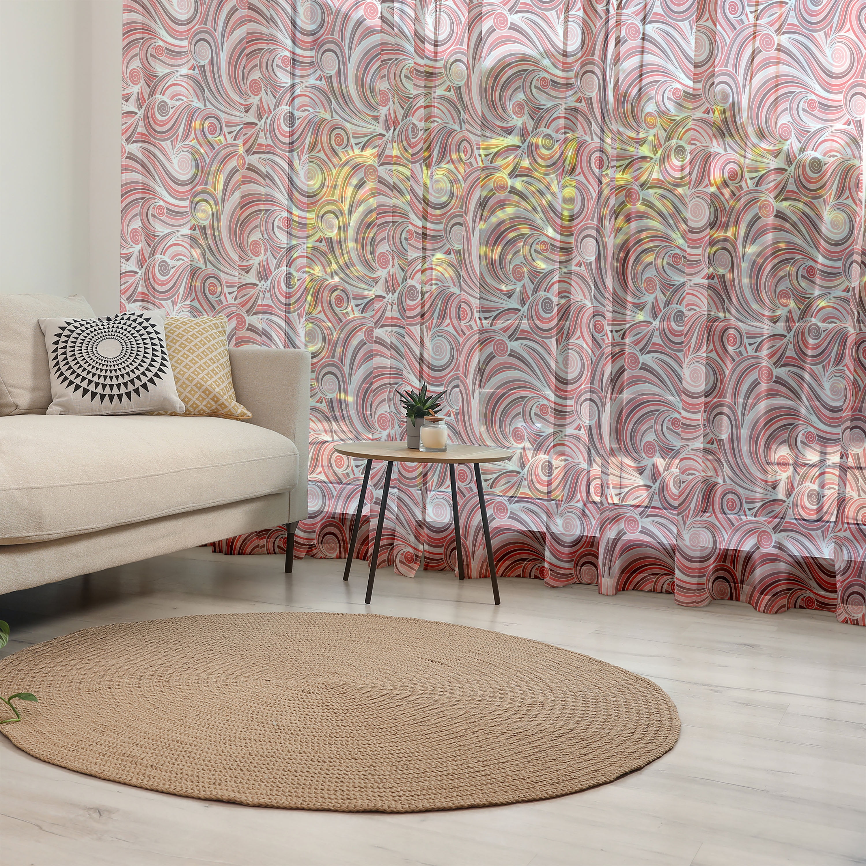 East Tulle Curtains with Rod Pocket, Floral Retro Pattern Doodles ...