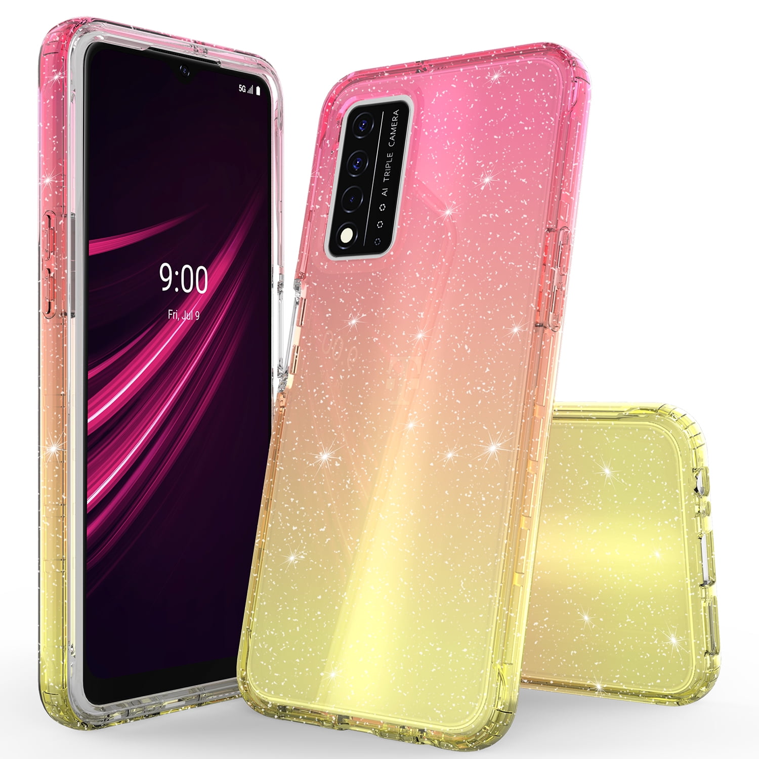 T-Mobile REVVL V+ 5G Case, Rosebono Hybrid Glitter Sparkle Transparent ...
