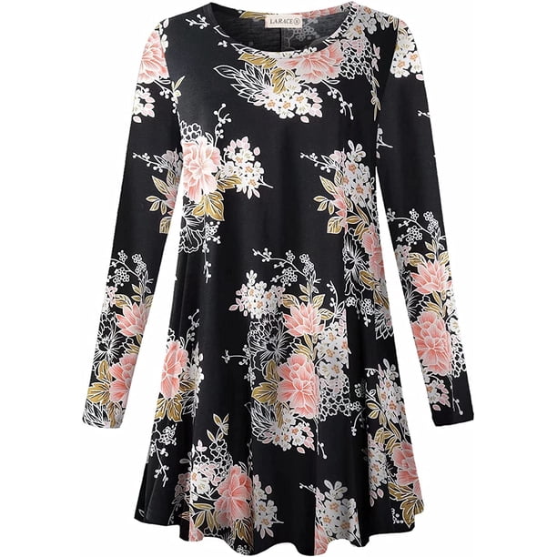 Larace Plus Size Tunic Tops Long Sleeve Shirts For Women Swing Flowy