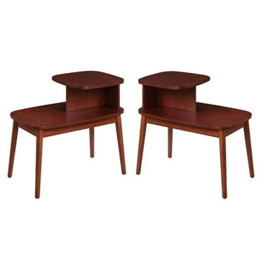 Home Square Wood End Table with Storage in Pure White Oak - Set of 2 ...