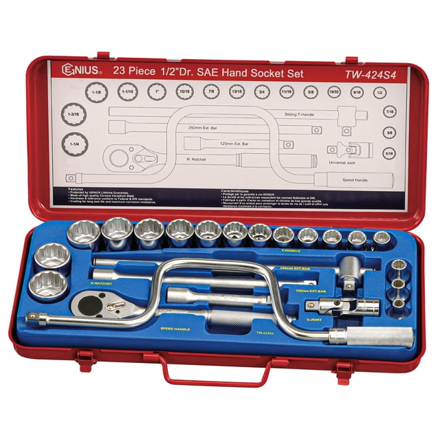 Genius Tools 23 Piece 1/2" Dr. SAE Hand Socket Set (12-Point) - TW ...