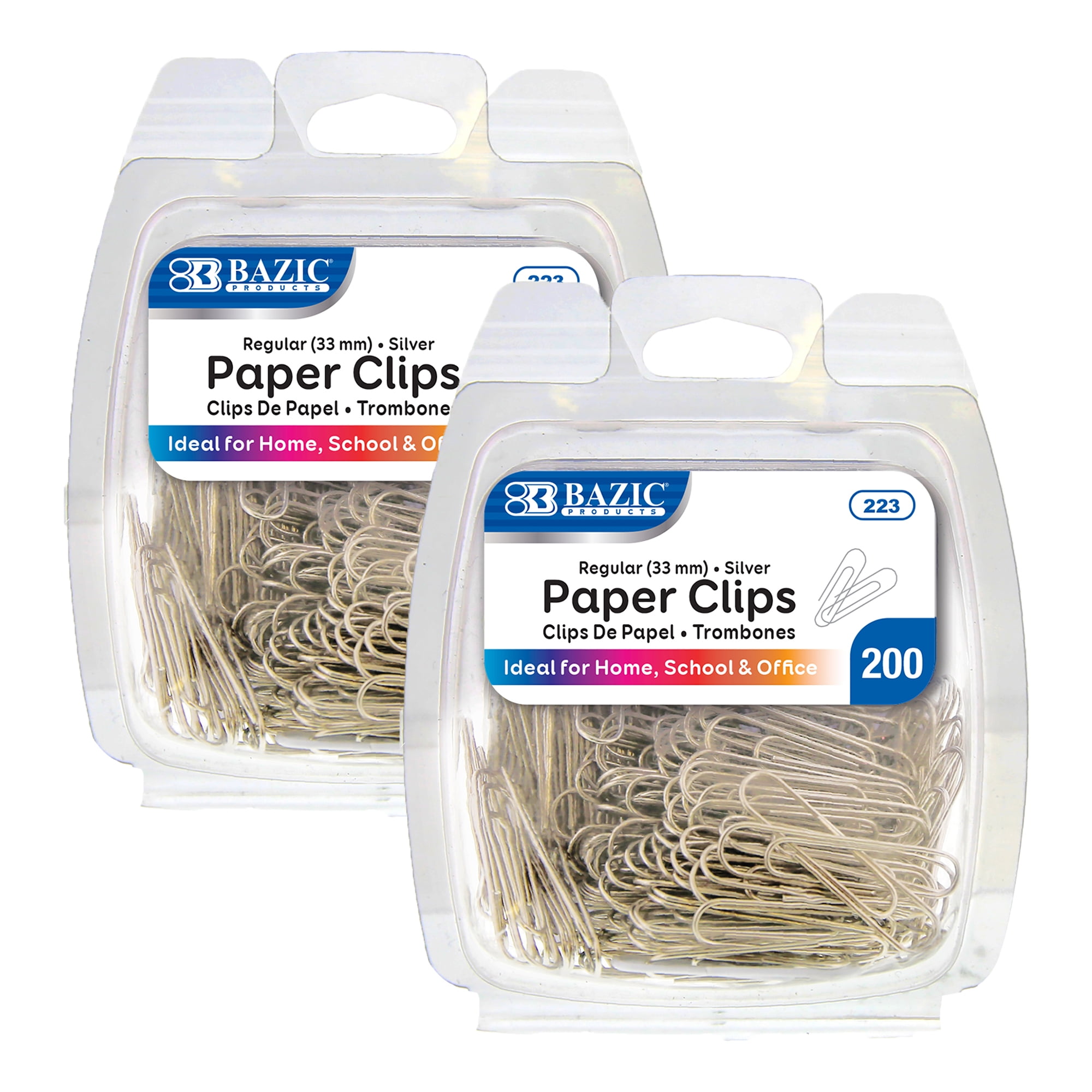 BAZIC Paper Clips Regular 33mm, Silver Color Paper Clip (200/Pack), 2 ...
