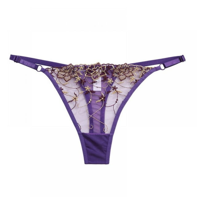 4 Pack Women Lace Embroidery Thong Sexy Side Tie Adjustable Mesh G ...