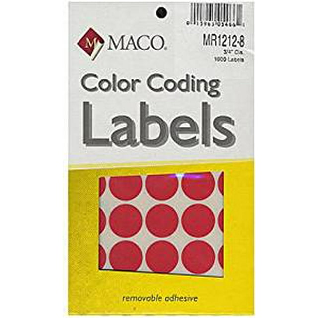 MACO Red Round Color Coding Labels, 3/4 Inches in Diameter (MR1212-8 ...