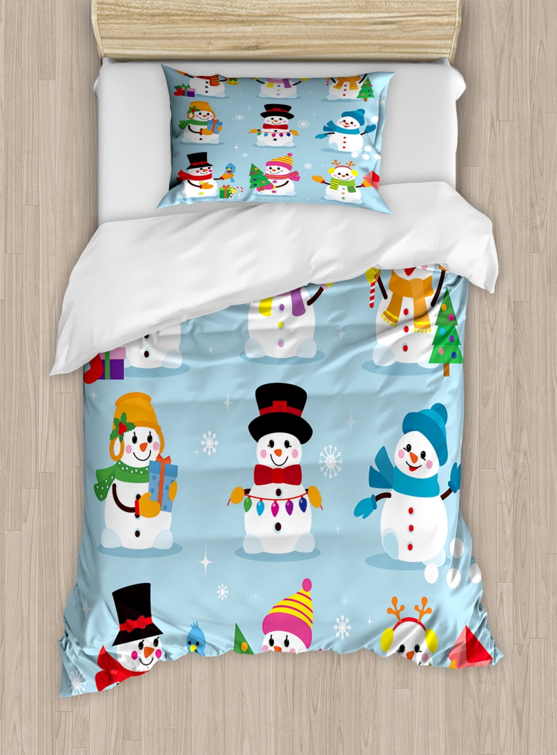 Snowman Duvet Cover Set, Cartoon Happy Design of Christmas Characters ...
