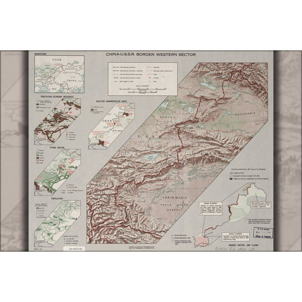 24"x36" Gallery Poster, cia map China Soviet Union russia border 1964 ...