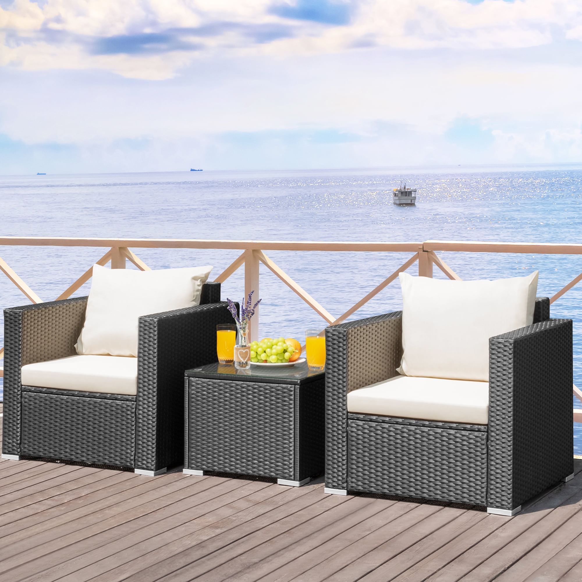 Click here for Gymax 3pcs Rattan Patio Conversation Furniture Set... prices