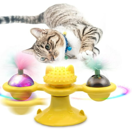 Windmill Cat Toy with Catnip Interactive Cats Suction Cup Feather ...
