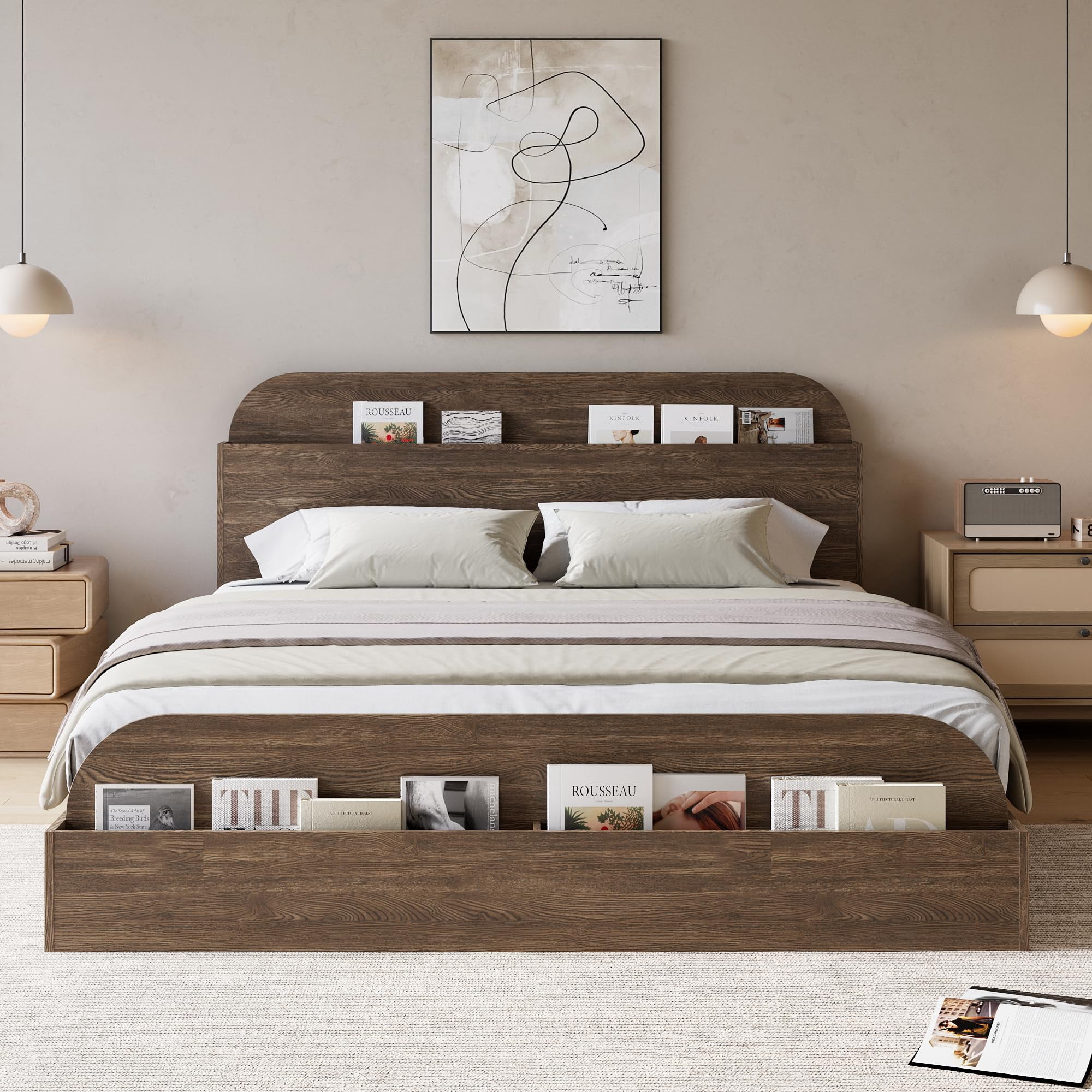 Click here for Beesclover Bed Frame  Wooden Bed With Storage Head... prices